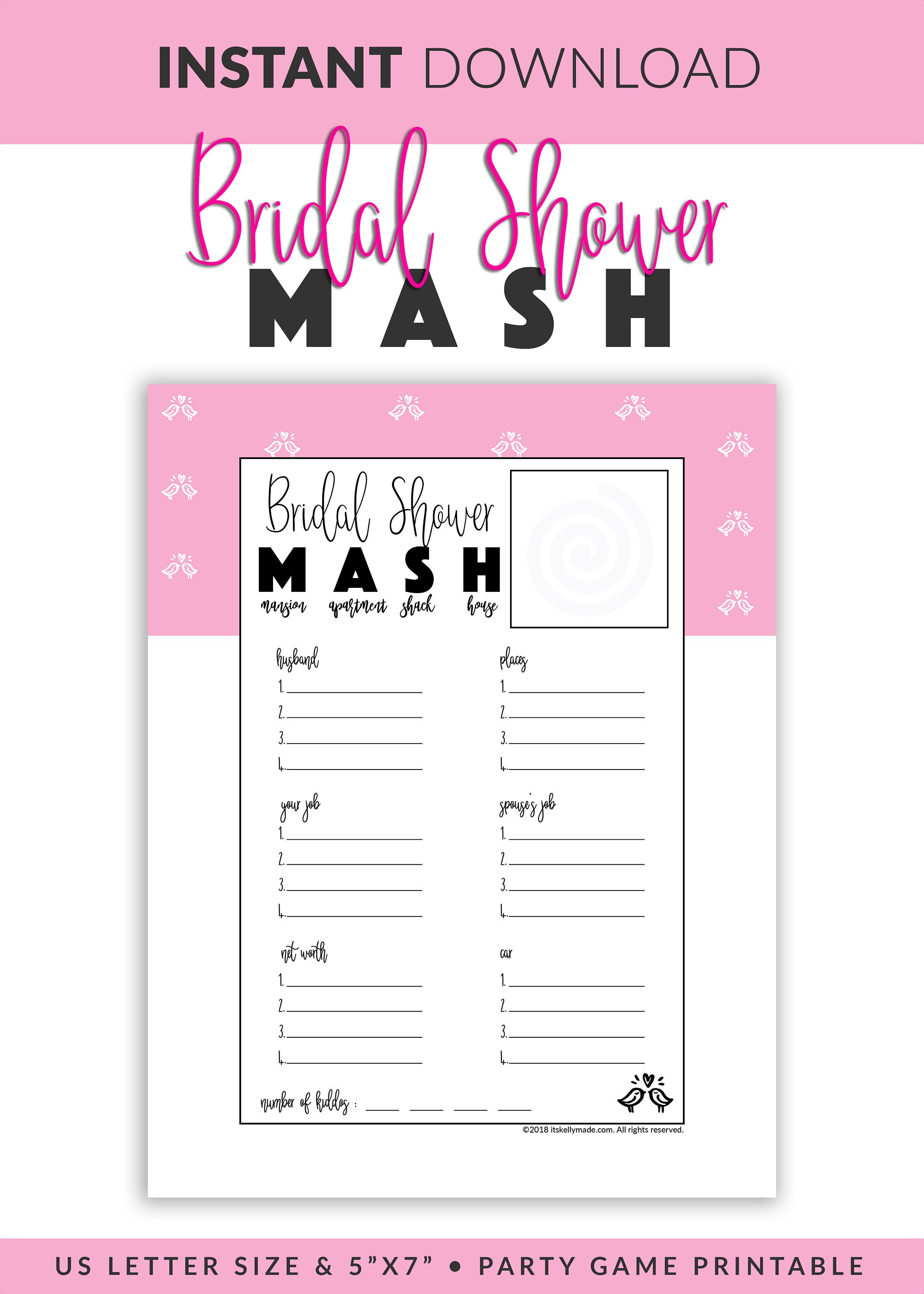 MASH M.A.S.H. Old School Game Bridal Shower Game Bridal - Etsy