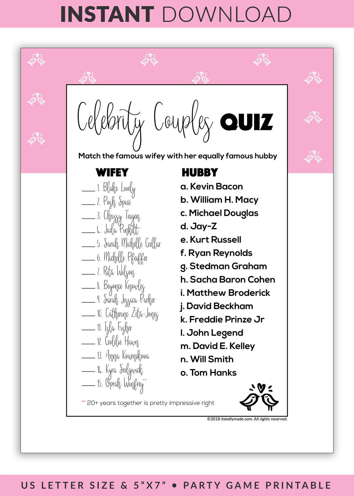 Couples Quiz Printable Couple Quiz Bridal Shower Game | Etsy