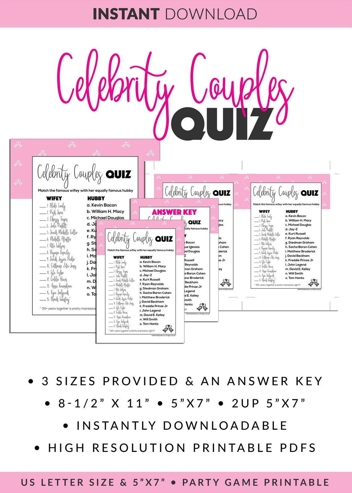 Couples Quiz Printable Couple Quiz Bridal Shower Game | Etsy
