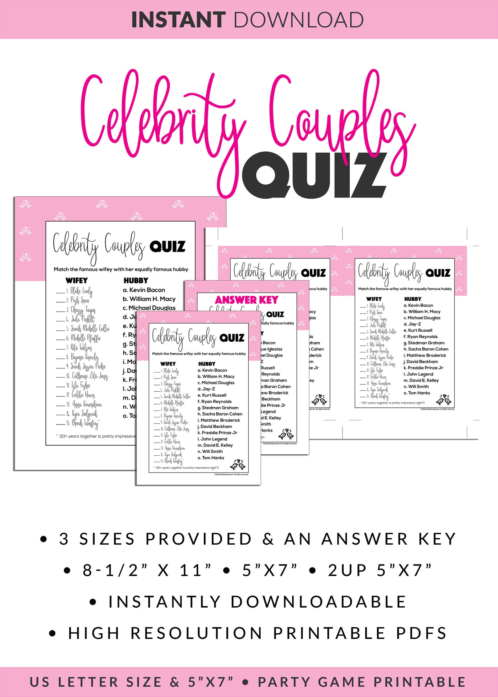 Couples Quiz Printable Couple Quiz Bridal Shower Game | Etsy