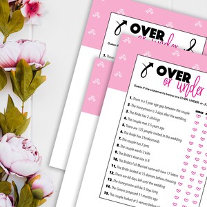 Bridal Shower Game: Over or Under Quiz (PDF Instant Download) - Etsy