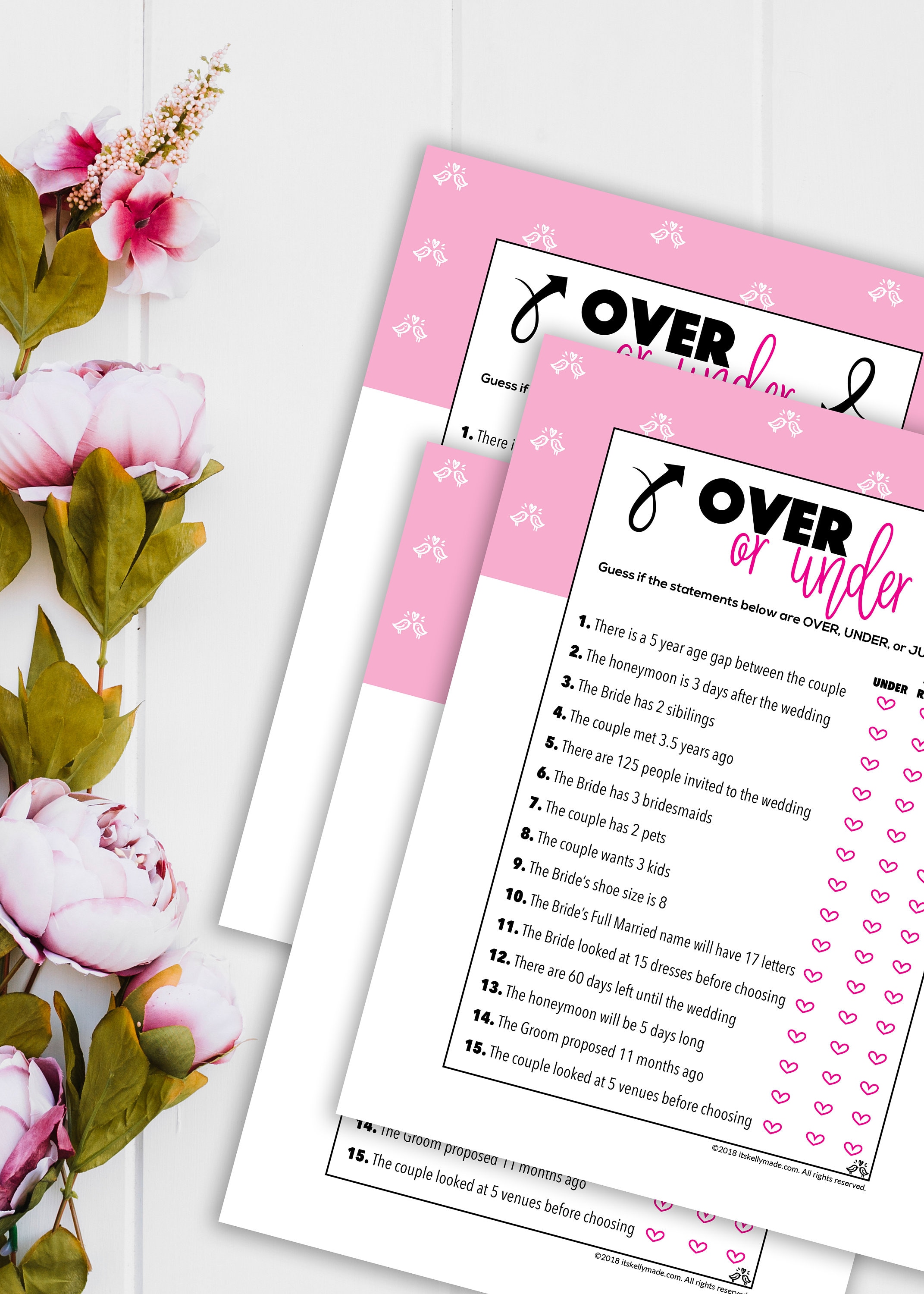 Bridal Shower Game: Over or Under Quiz (PDF Instant Download) - Etsy