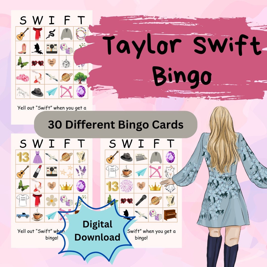 Swiftie Bingo, Printable Bingo Cards, 30 Unique Bingo Cards, Swiftie ...