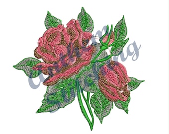 Red rose embroidery | Etsy