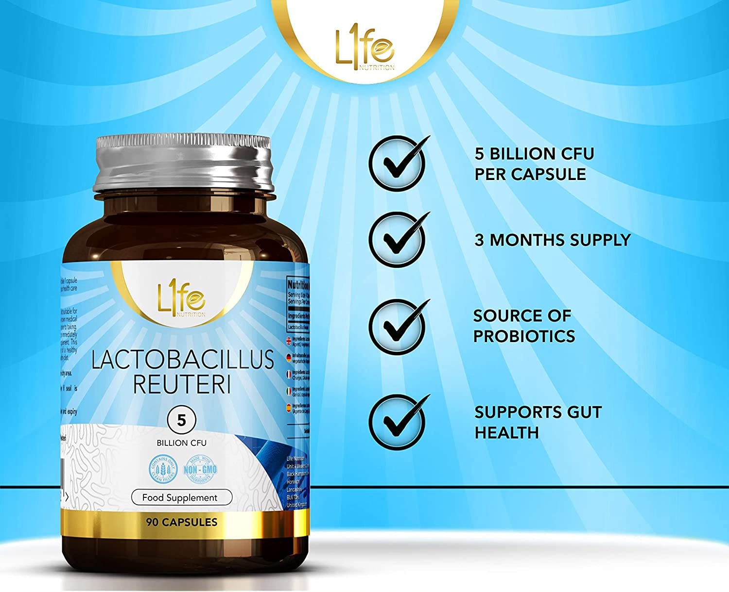 Lactobacillus Reuteri Probiotic Capsules 5 Billion CFU L Reuteri per Serving L-reuteri Non-gmo ...