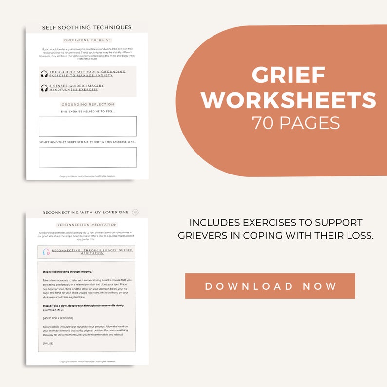 Printable Grief Worksheets INSTANT DOWNLOAD Grief Workbook Grief & Loss ...