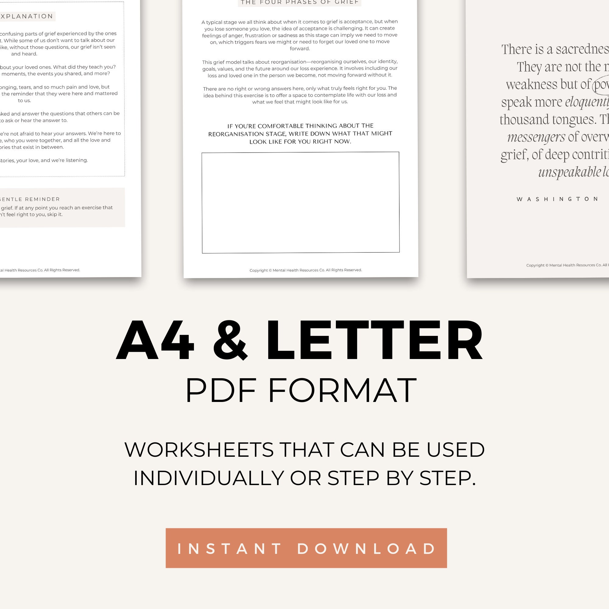 Printable Grief Worksheets INSTANT DOWNLOAD Grief Workbook Grief & Loss ...