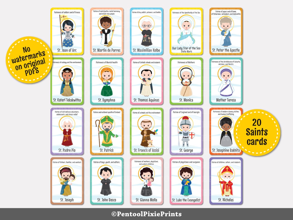 Printable Saints Flash Cards, Catholic Saints Flashcards, Saints ...