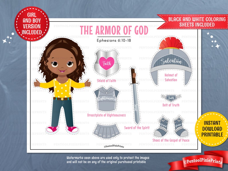 Armor of God, Paper Doll Printable, African American, Bible Verse ...