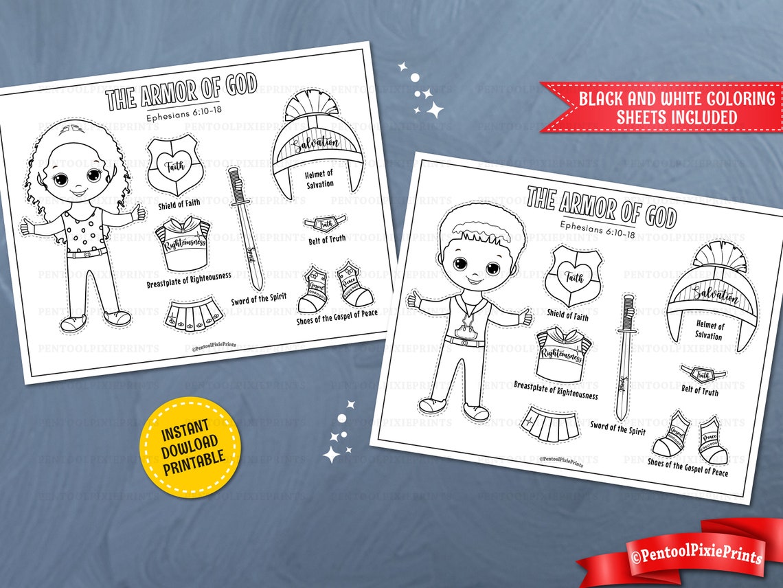 Buy Armor of God, Paper Doll Printable, African American, Bible Verse ...