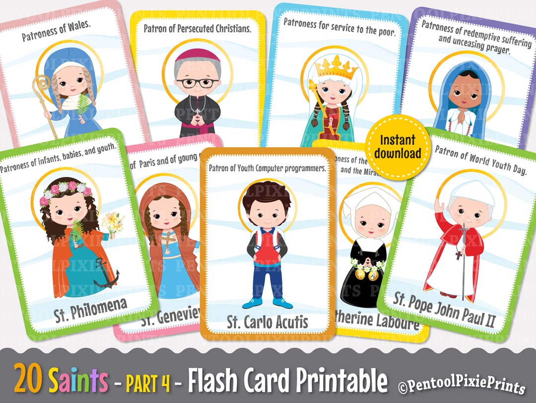 Printable Saints Flash Cards, Catholic Saints Flashcards, Saints ...