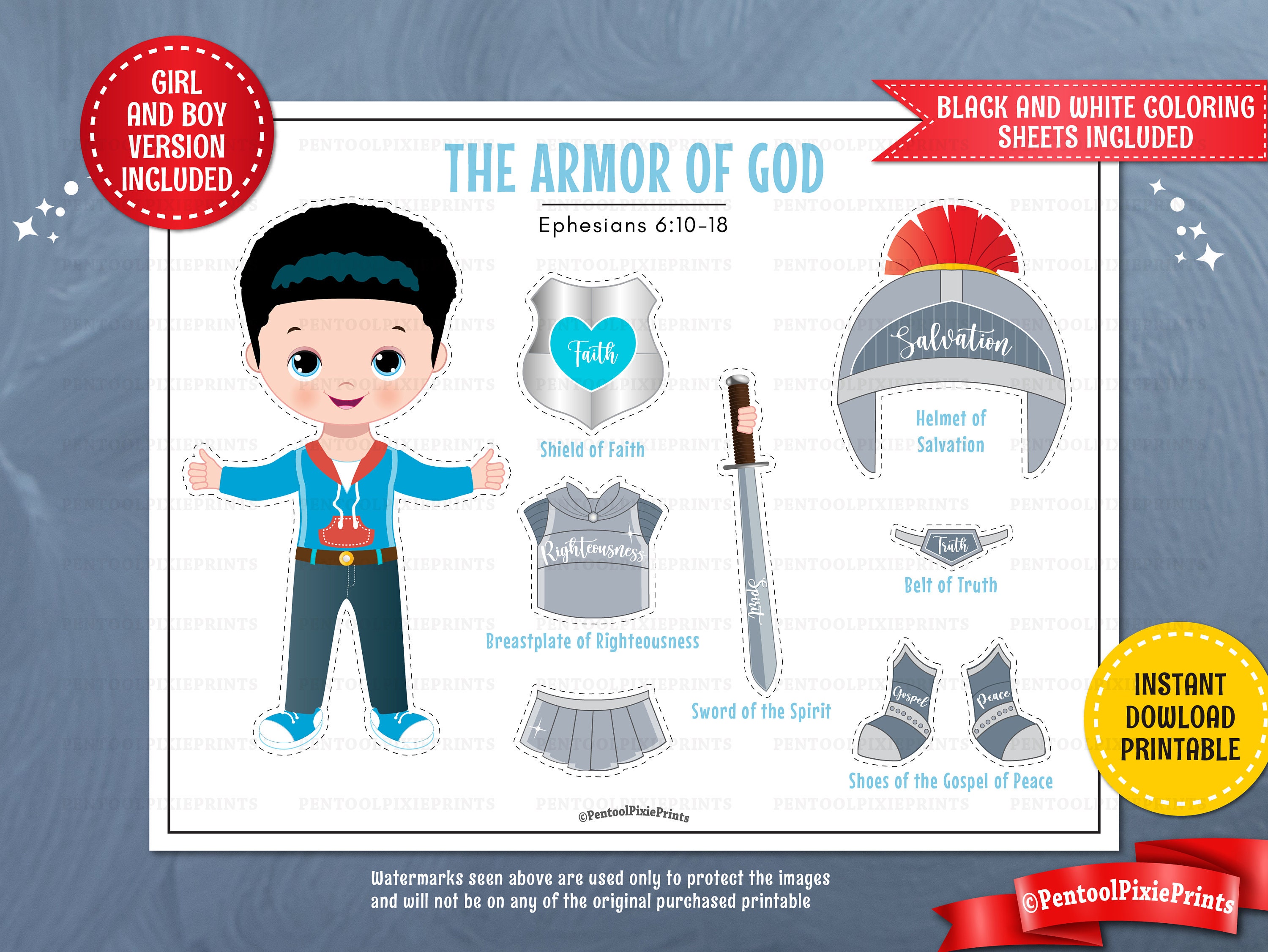 Armor of God Paper Doll Printable, Bible Verse Prints, Homeschool ...