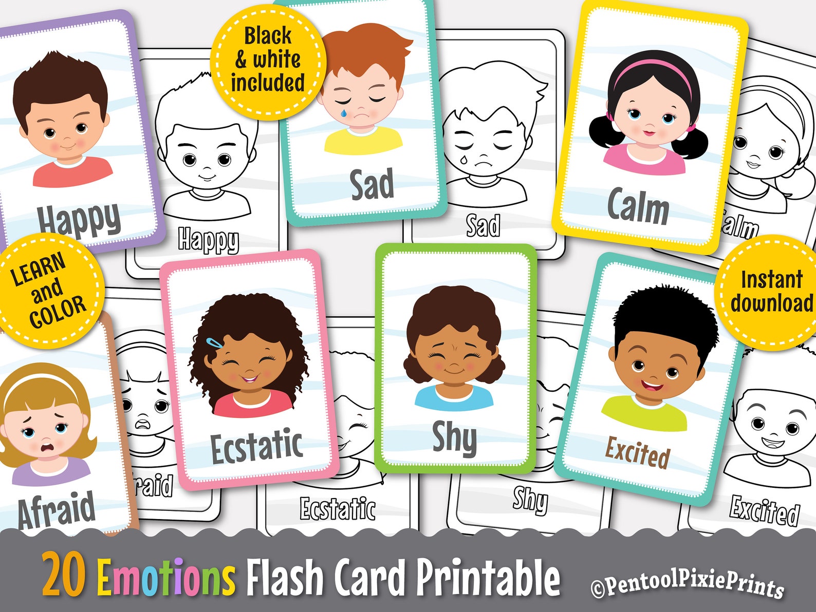 Printable Emotions Flash Cards, Emotions Flashcards, Emotion Flashcards ...