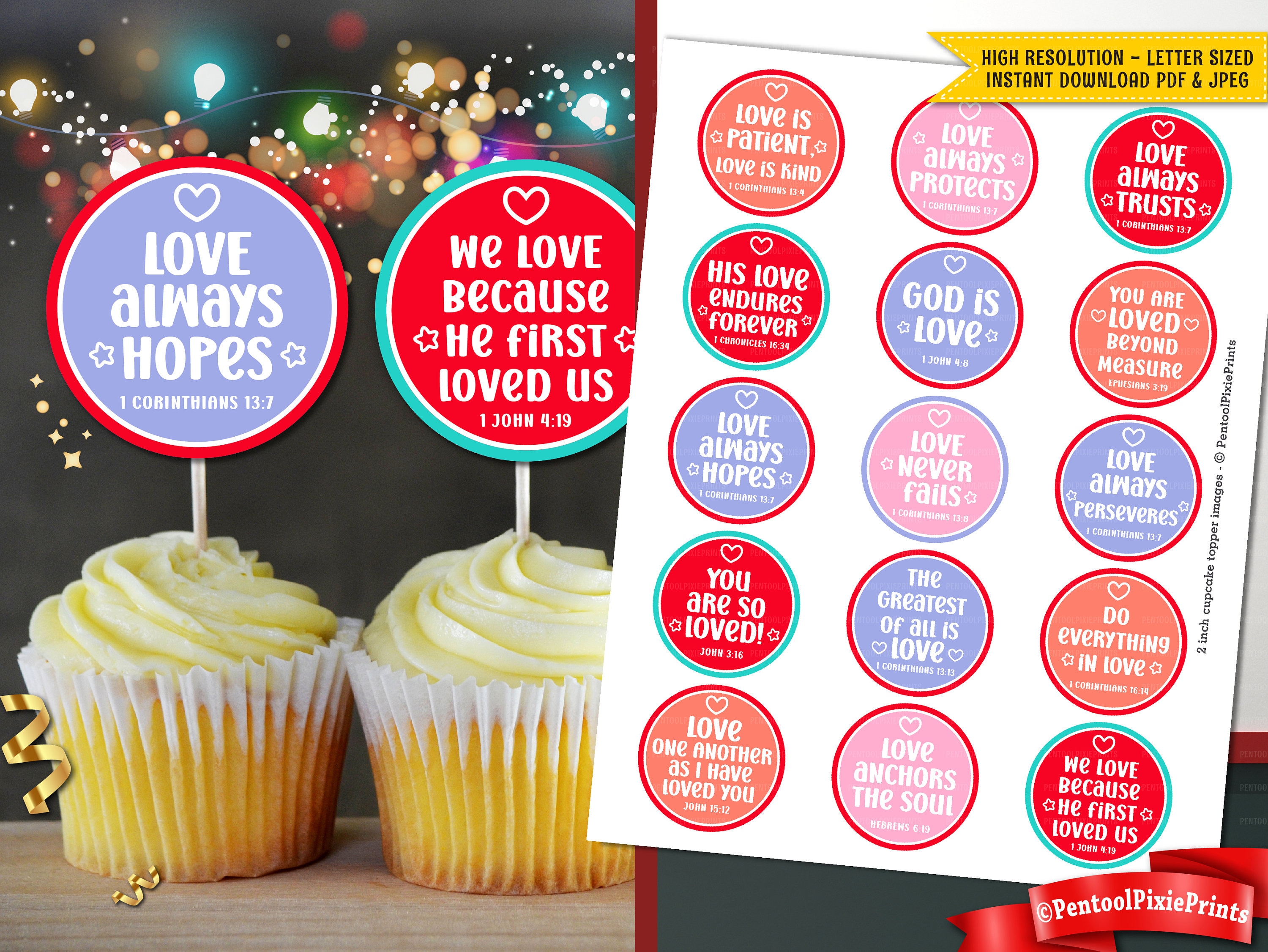 Bible Verse Valentines Cupcake Toppers, Valentines Printables, Cupcake ...