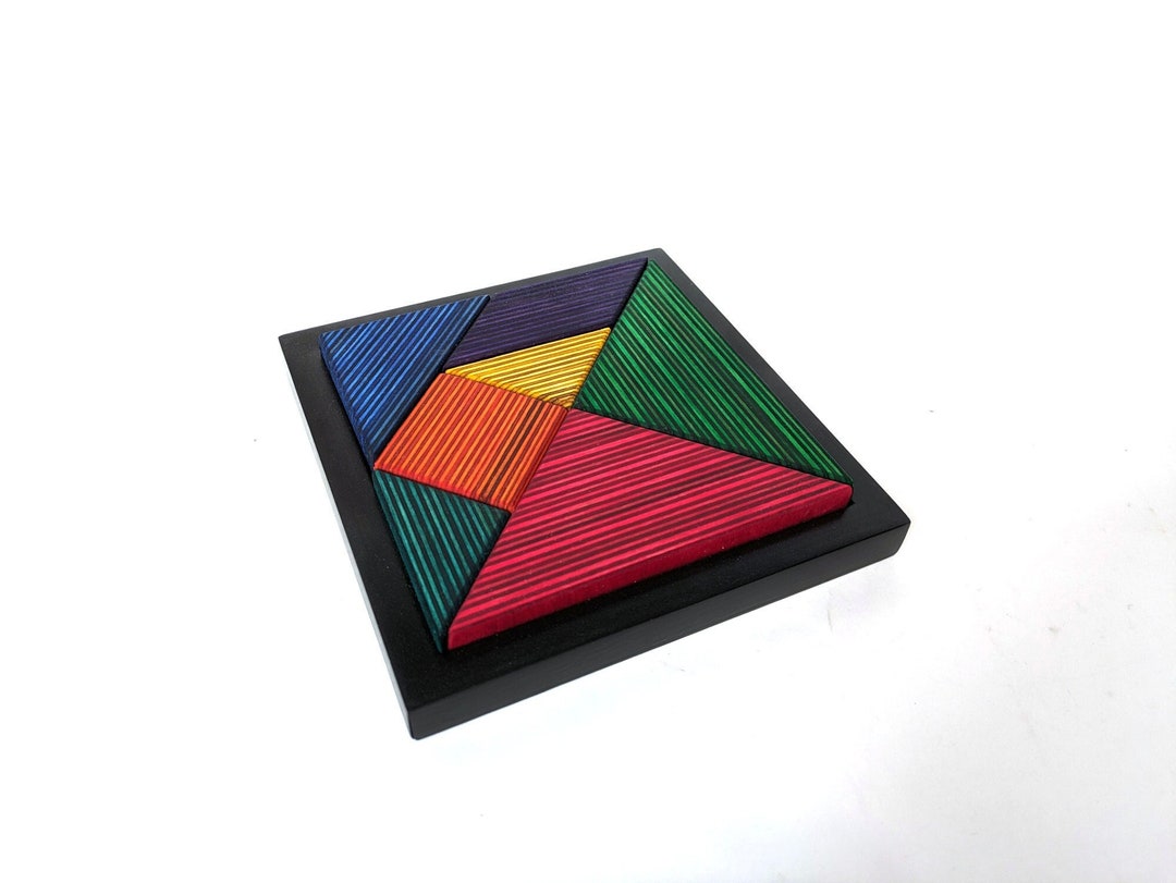 Colorful Tangram Jigsaw Puzzle, Unique Seven Piece Plywood Geometric ...