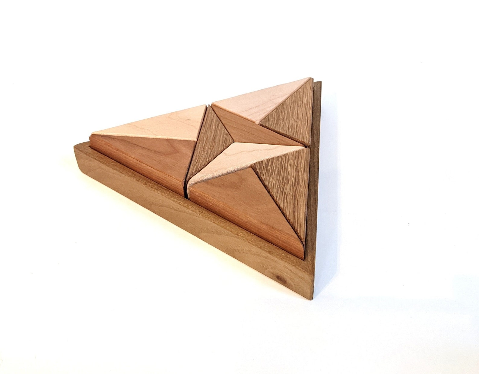 Triangle Wood Puzzle, Geometric Brain Teaser, Cherry, Maple, White Oak ...