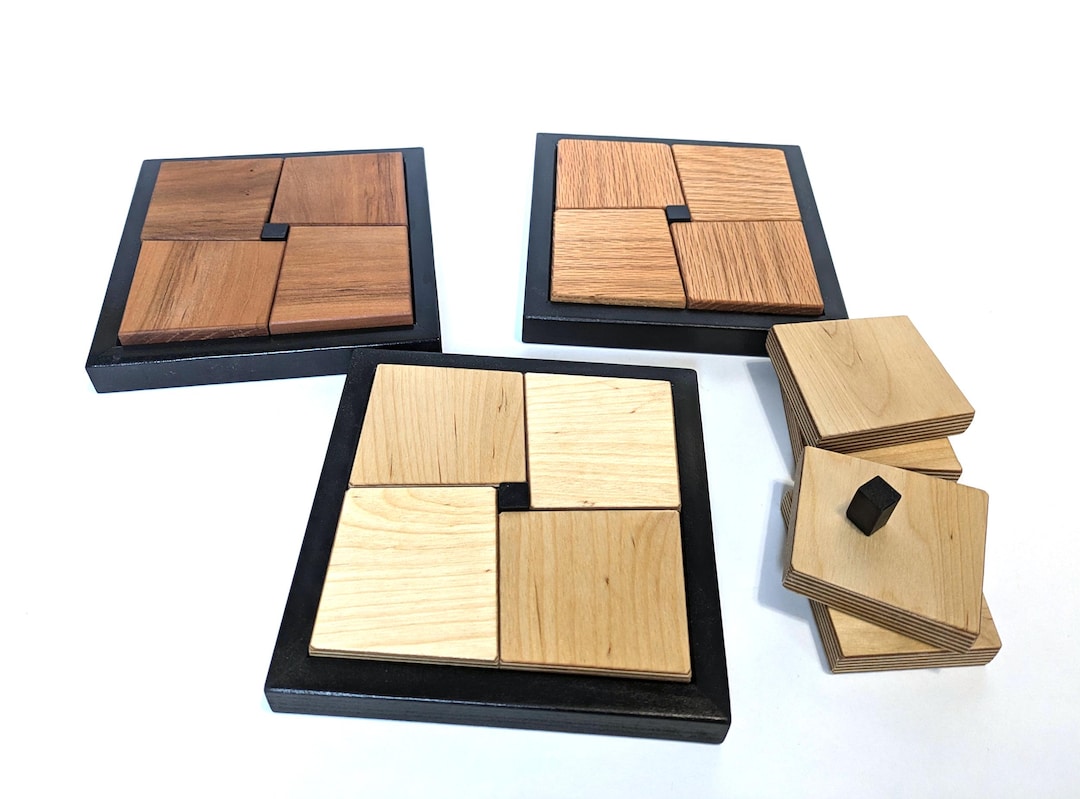 Missing Square Wood Puzzle, Brain Teaser, Cherry, Oak, Birch Matsuyama ...
