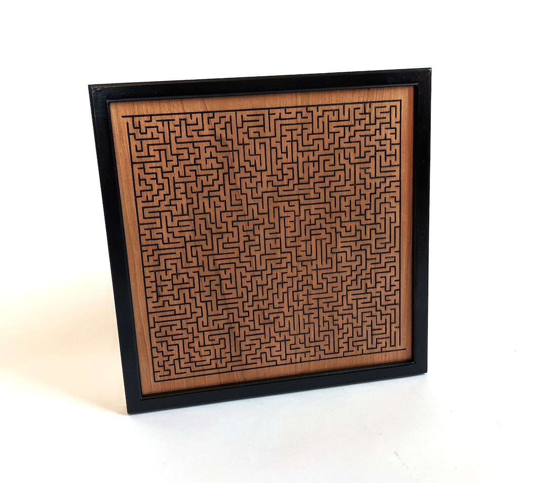 Framed Maze Pattern Wall Art, Cherry Wood Etched Labyrinth - Etsy