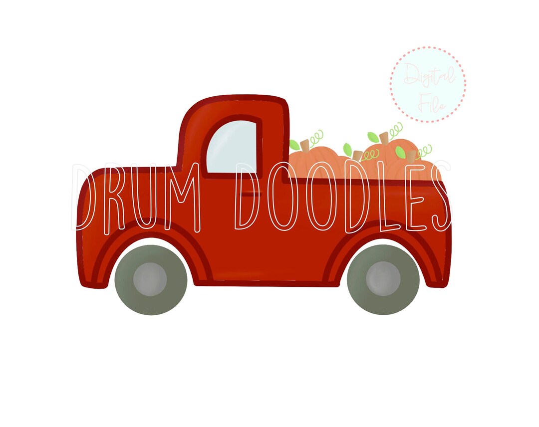Watercolor PNG Red Truck Pumpkins - Fall PNG Files - Heat Transfer ...