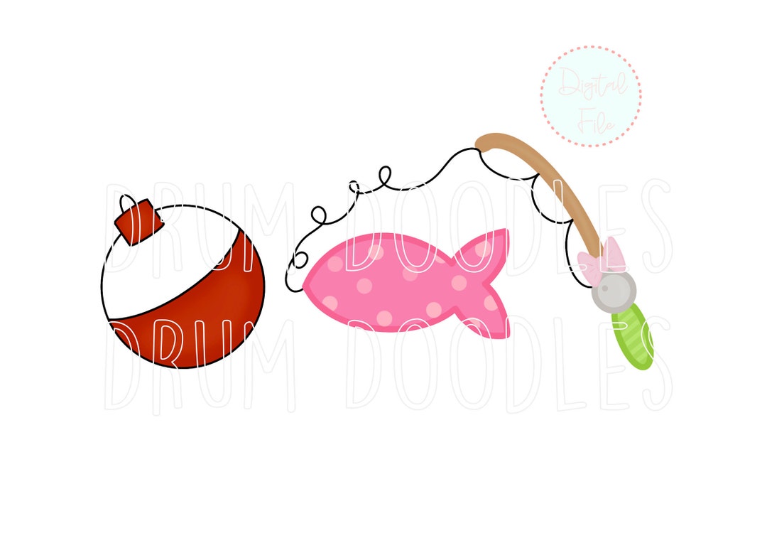 Watercolor PNG Girl Fishing Trio - Girl Fishing Faux Applique - Pink ...