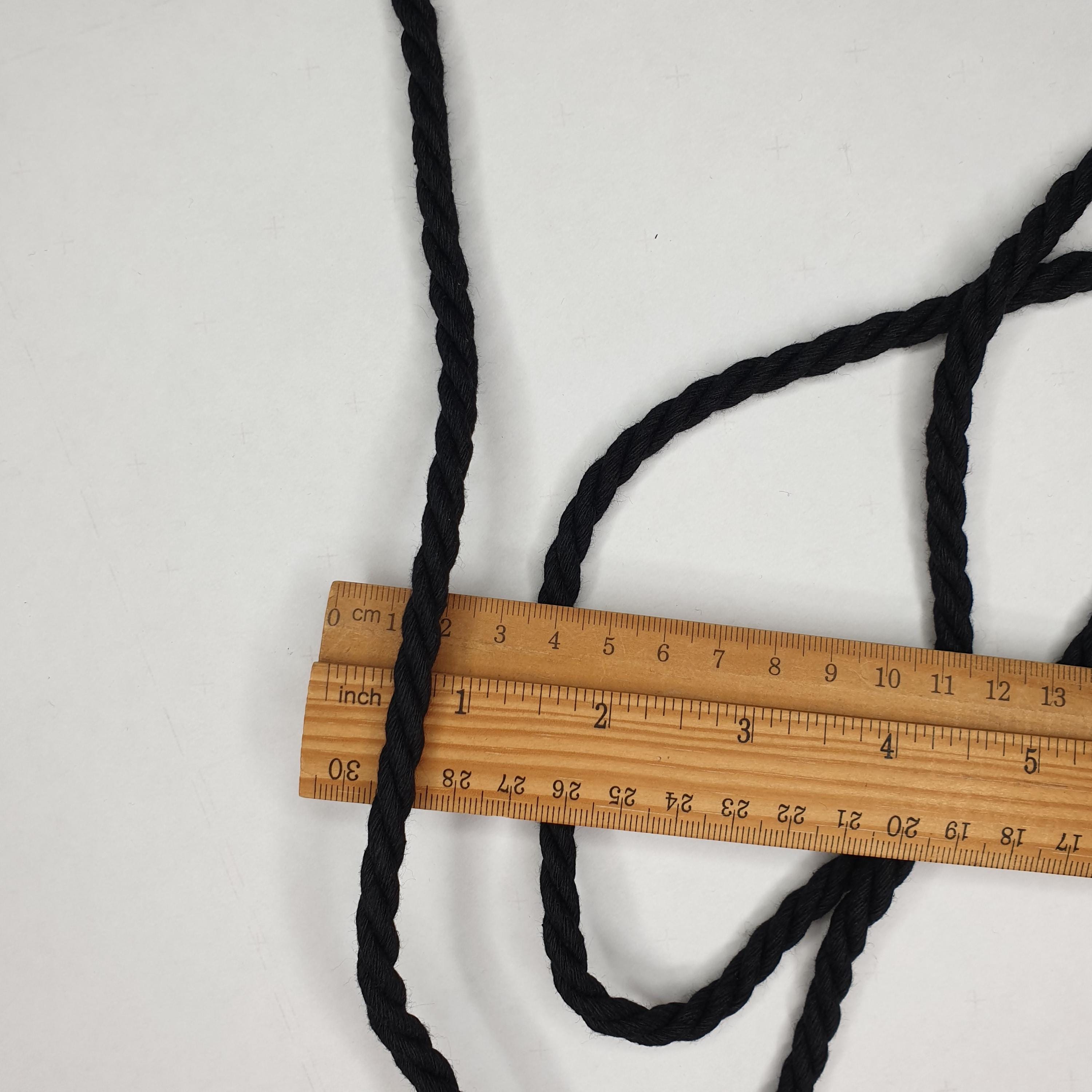 6 Mm BLACK Cotton Rope = 18 Meters = 20 Yards of Natural Elegant 100 % ...