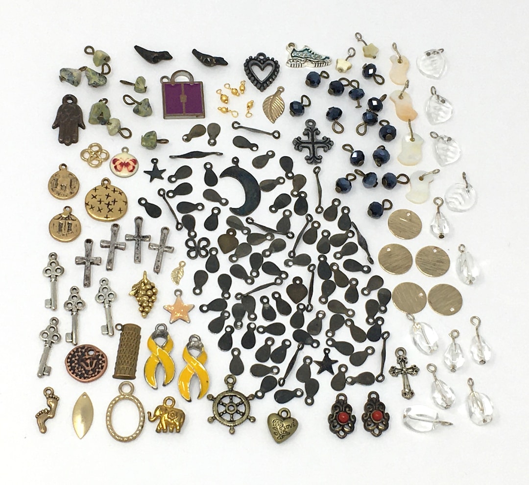 Mixed Charm Lot and Wired Bead Dangles, Over 100 Charms Stampings ...