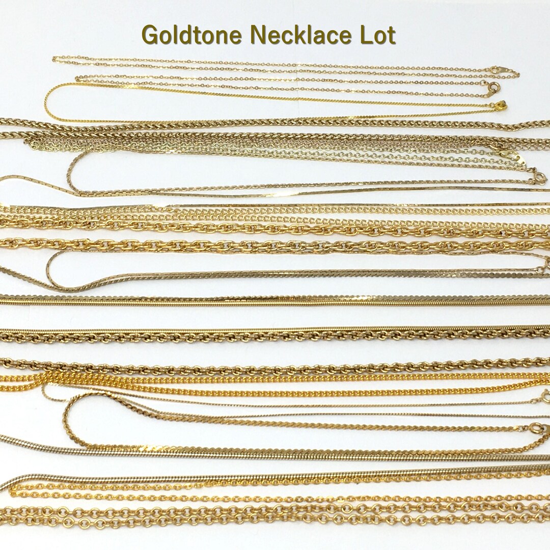 Wearable Layering Chain Necklace Lot, 20 Vintage to Mod Gold Tone Chain ...