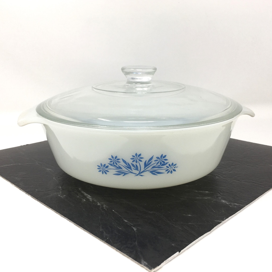 Anchor Hocking 437 Blue Cornflower Round Baking Dish Casserole With ...