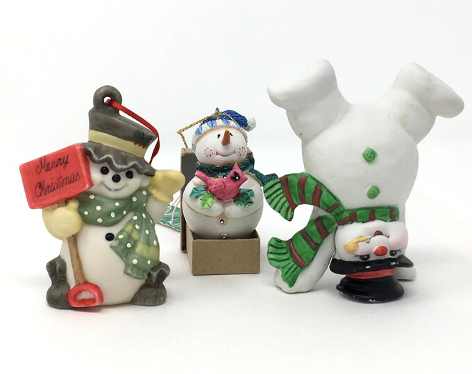 Vintage Snowman Ornament Lot, 3 Collectible Tree and Tabletop Snowmen ...