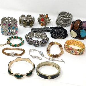 Vintage to Mod Bracelet Lot, 15 Retro and Boho Bracelets, Wearable Mix ...