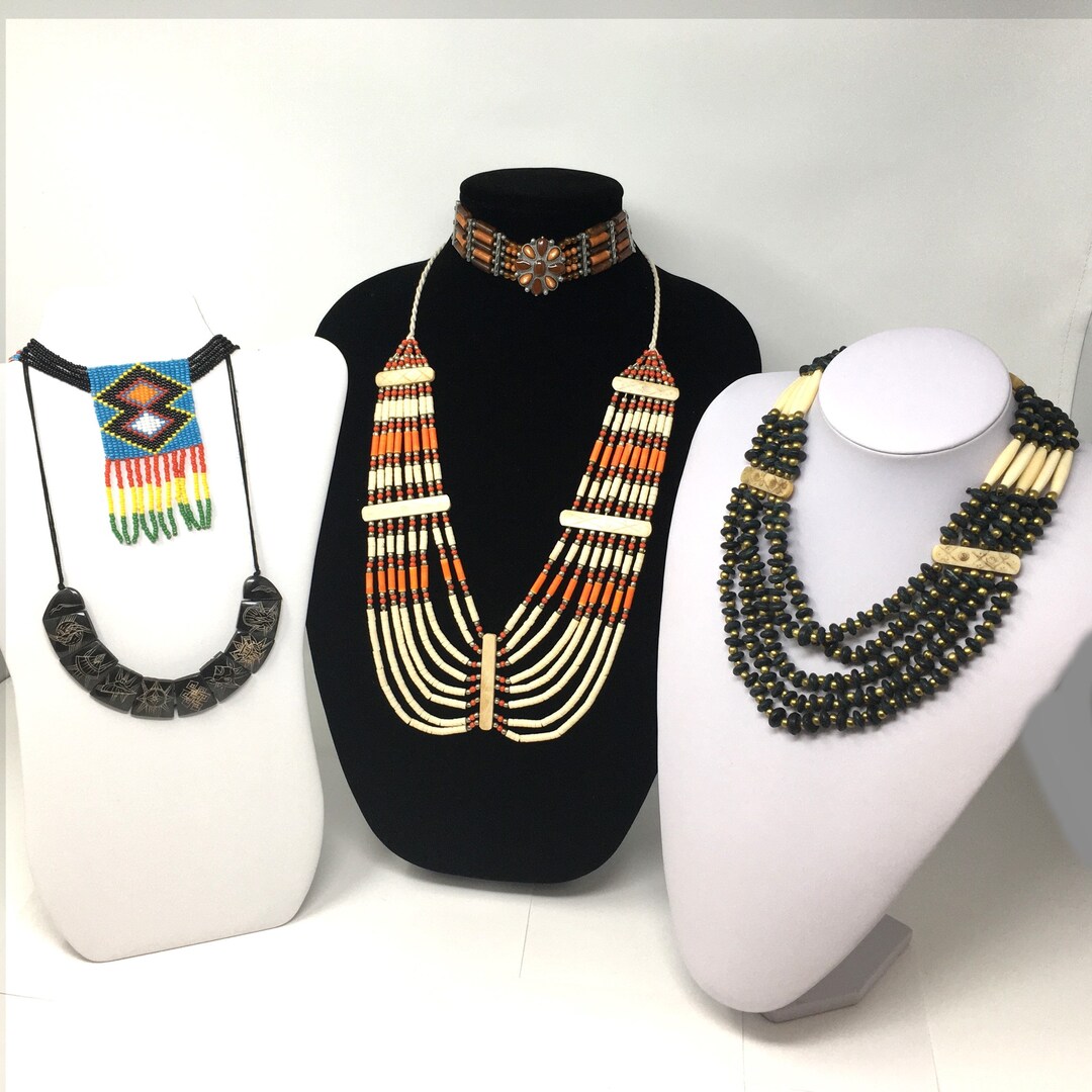 Vintage Southwestern and Tribal Necklace Lot, 5 Natural Mixed Boho ...