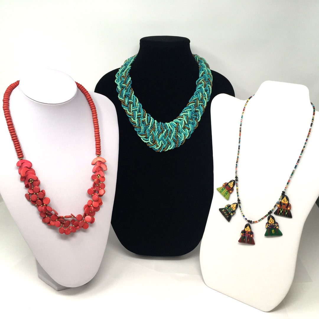 Mixed Native Necklace Lot, 3 Destash and Vintage Boho Woven Figurative ...