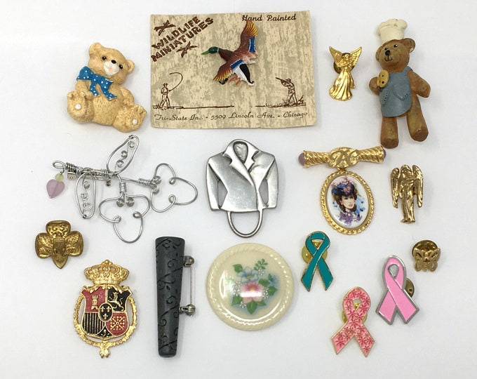 Vintage to Now Pin Brooch Lot, Assortment of 16 Tac Pins, Brooches and ...