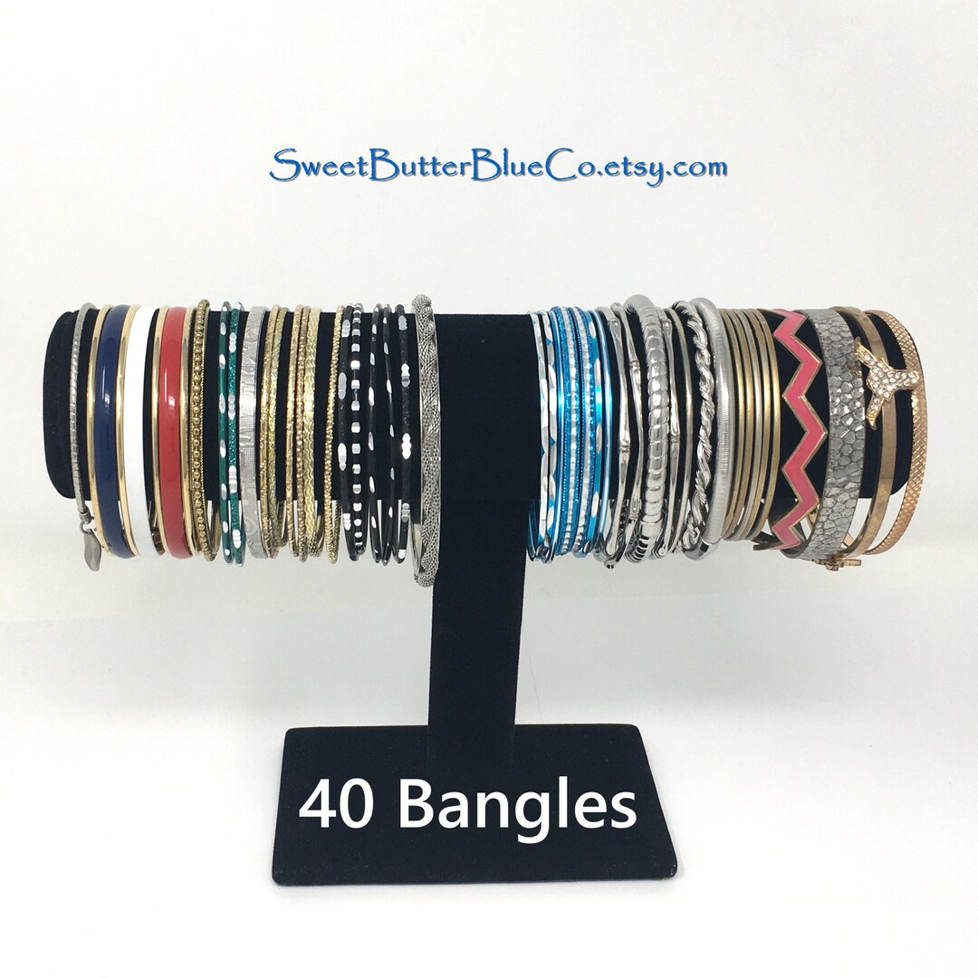 40 Vintage to Modern Bangles, Stackable Bracelet Lot, for Layering ...