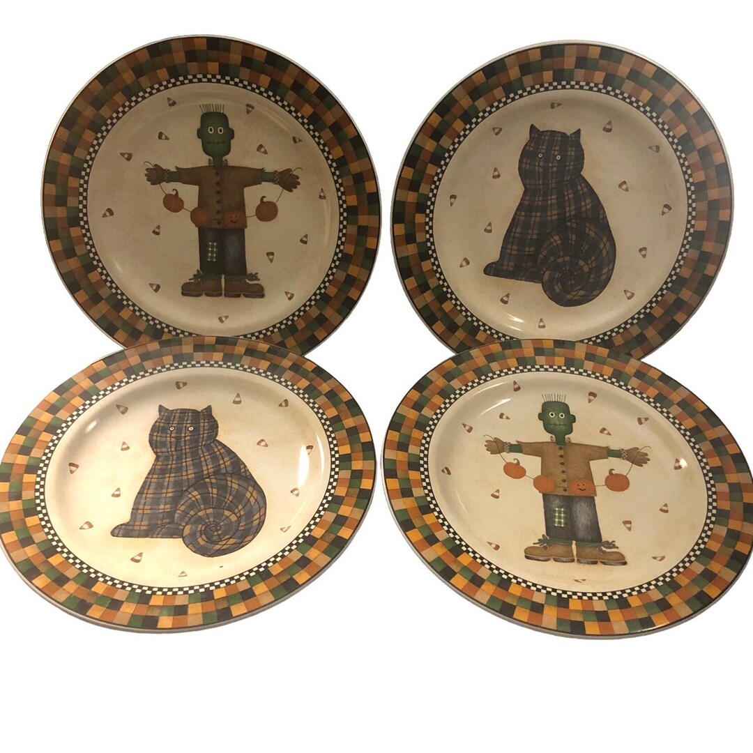 Vintage SAKURA Debbie Mumm 4 Halloween Cat & Monster Dessert/salad ...