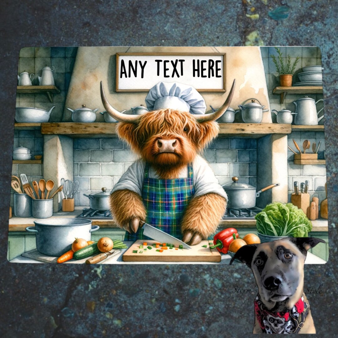 Personalised Highland Cow Chef Glass Chopping/cutting Boards - Male and ...