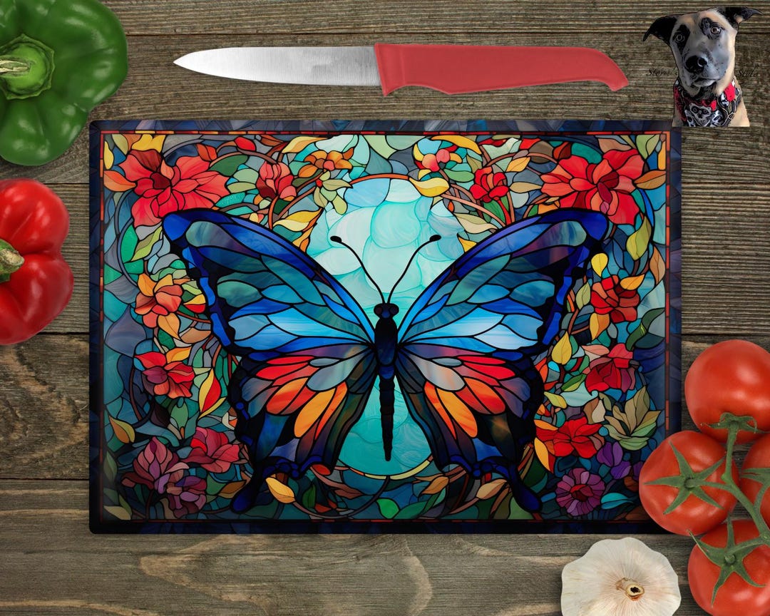 Stained Glass Effect Butterfly Glass Chopping/cutting Boards - 16 ...