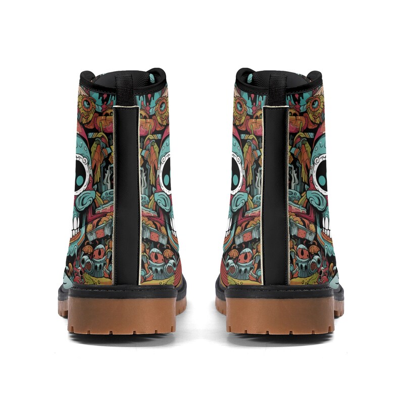 Modern Skull Shoes, Piksi Design Printed Men's Boots, Skull Combat ...