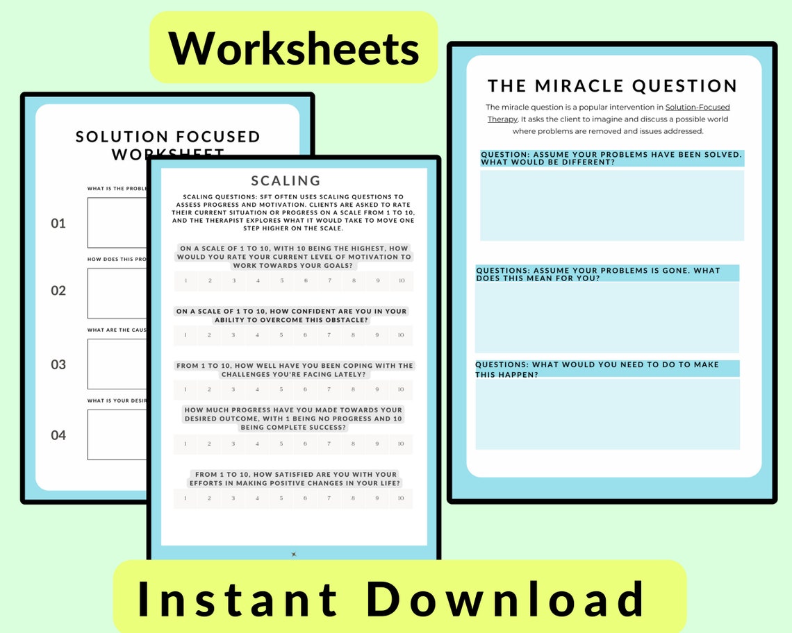 Solution Focused Therapy Worksheets/100 Questions for Solution Focused ...
