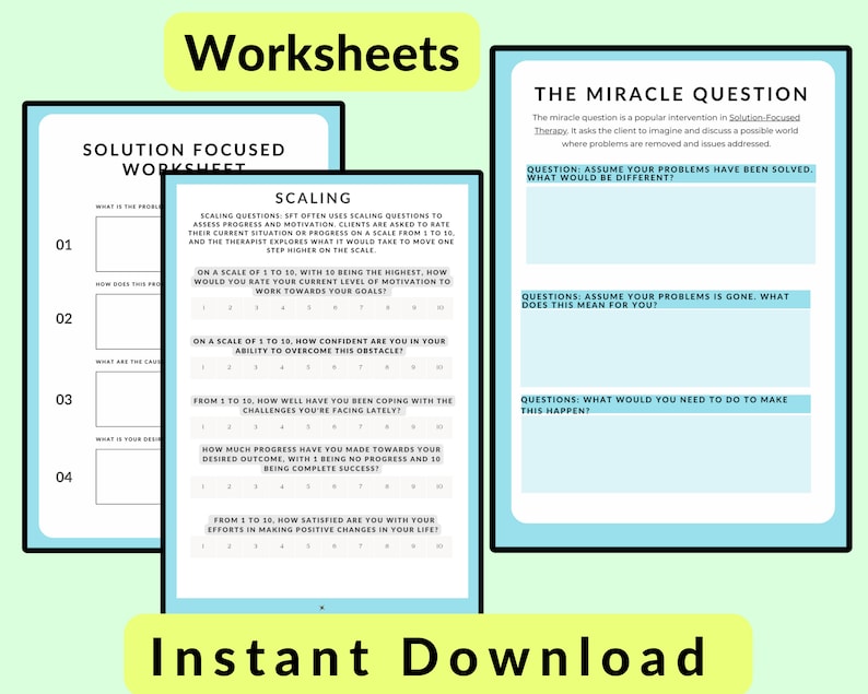 Solution Focused Therapy Worksheets/100 Questions for Solution Focused ...