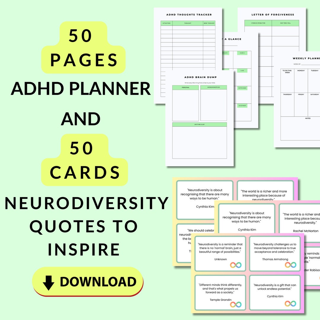 ADHD Planner and Neurodiversity Affirmation Cards (digital Download) - Etsy