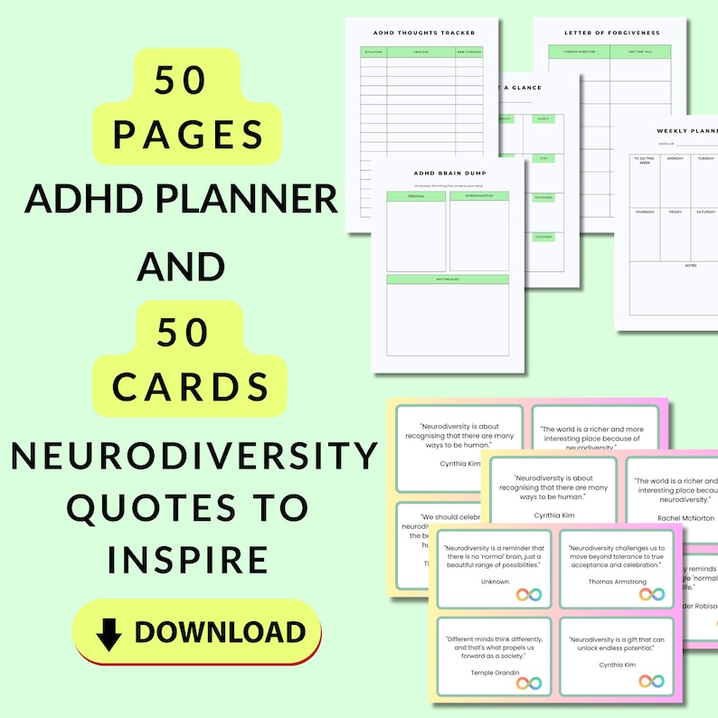 ADHD Planner and Neurodiversity Affirmation Cards (digital Download) - Etsy