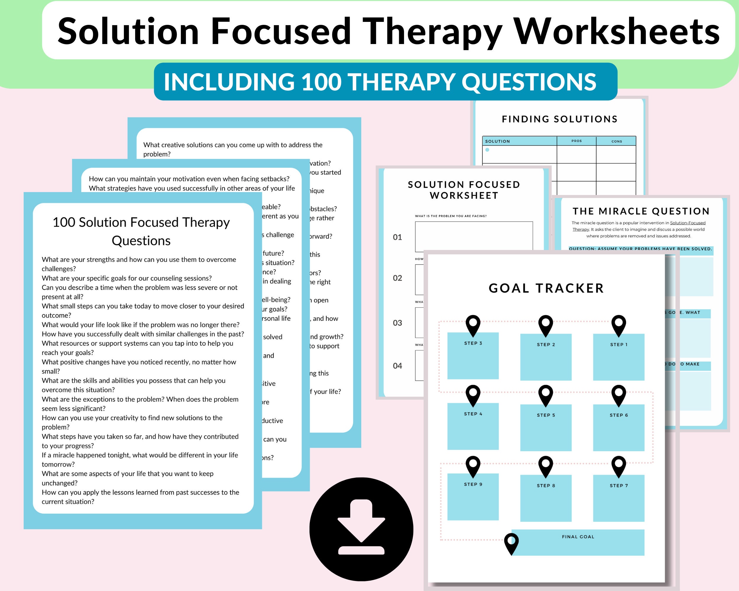 Solution Focused Therapy Worksheets/100 Questions for Solution - Etsy ...