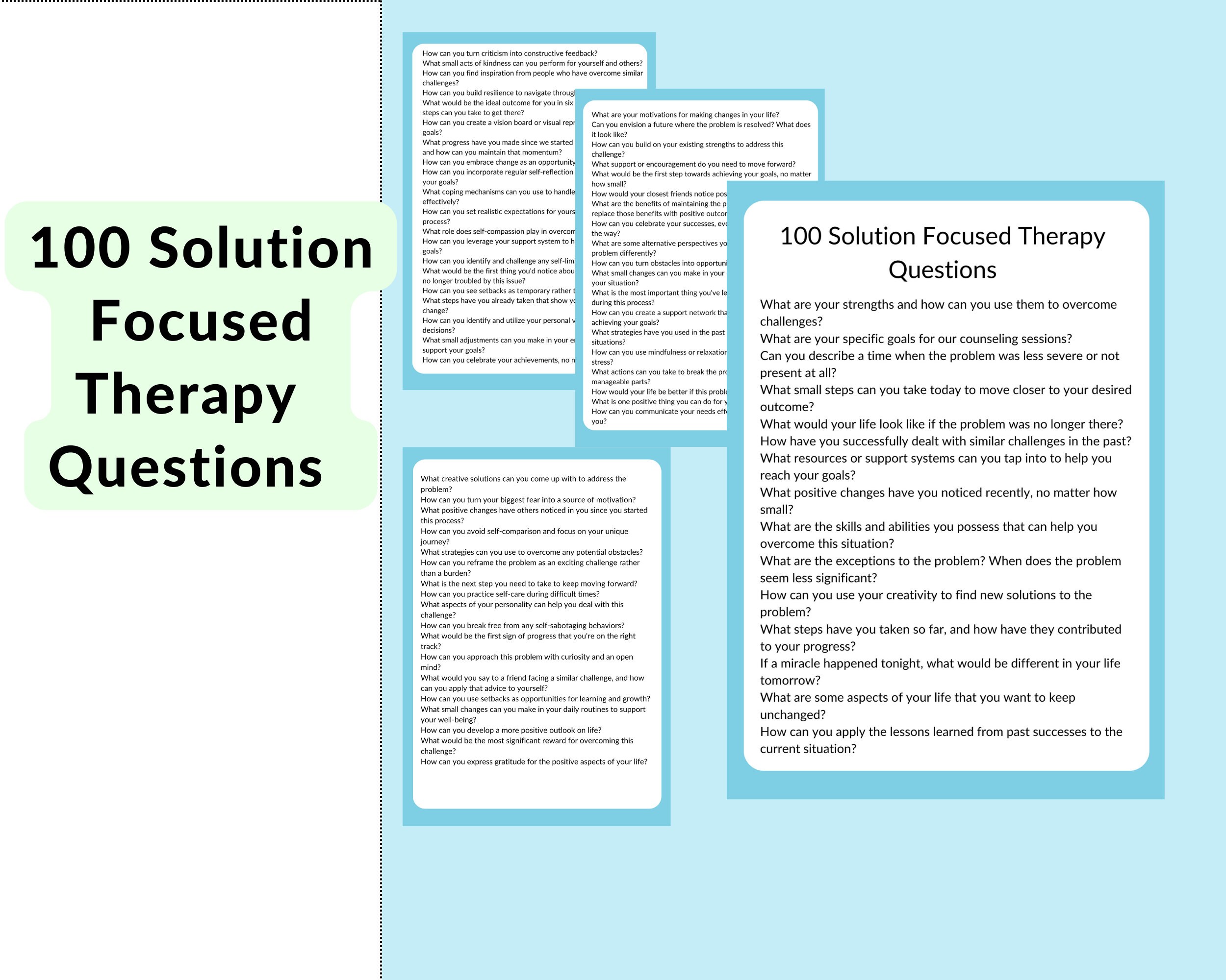 Solution Focused Therapy Worksheets/100 Questions for Solution - Etsy ...