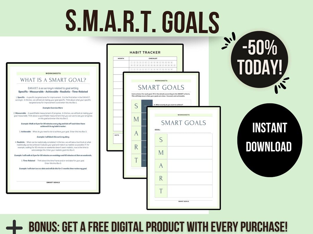 Smart Goals Smart Goal Tracker Smart Goal Ideas Habit - Etsy