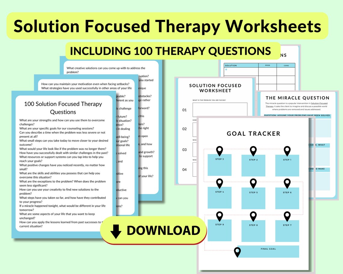 Solution Focused Therapy Worksheets/100 Questions for Solution Focused ...