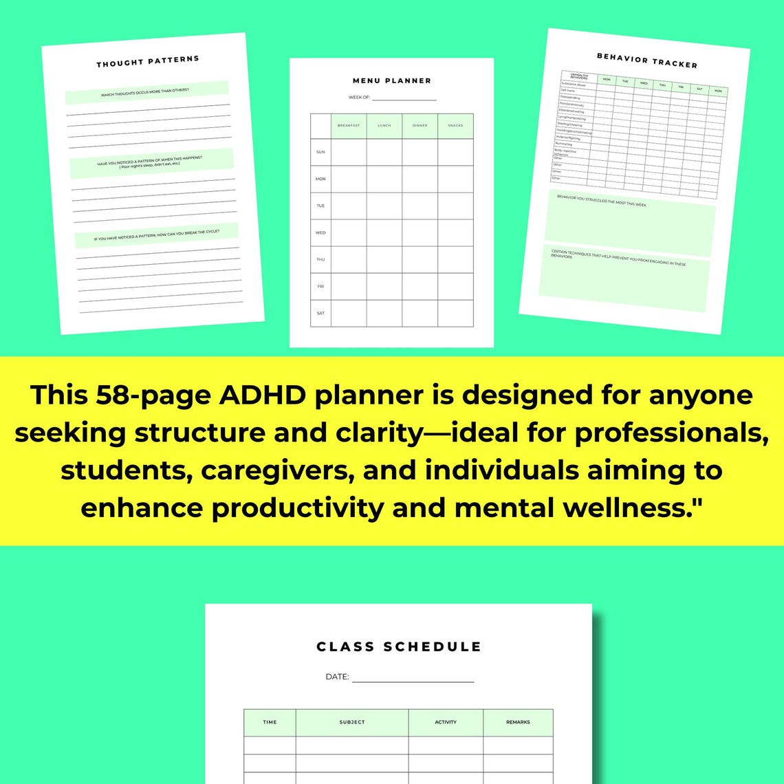 ADHD Planner | 58-page Printable Mental Wellness & Productivity Journal ...