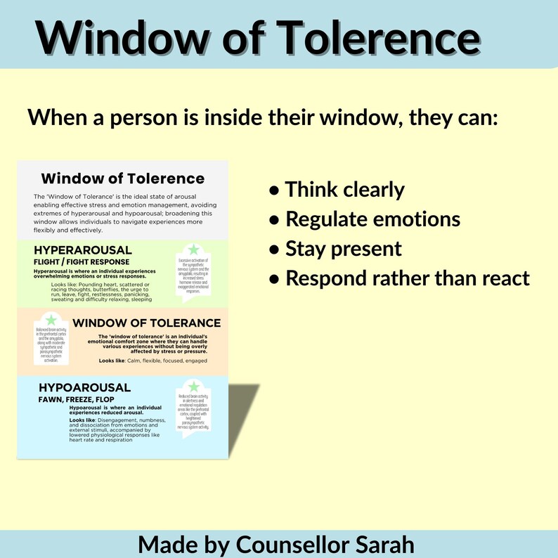 Window of Tolerance Worksheet | Therapist Emotion Regulation Tool (PDF ...