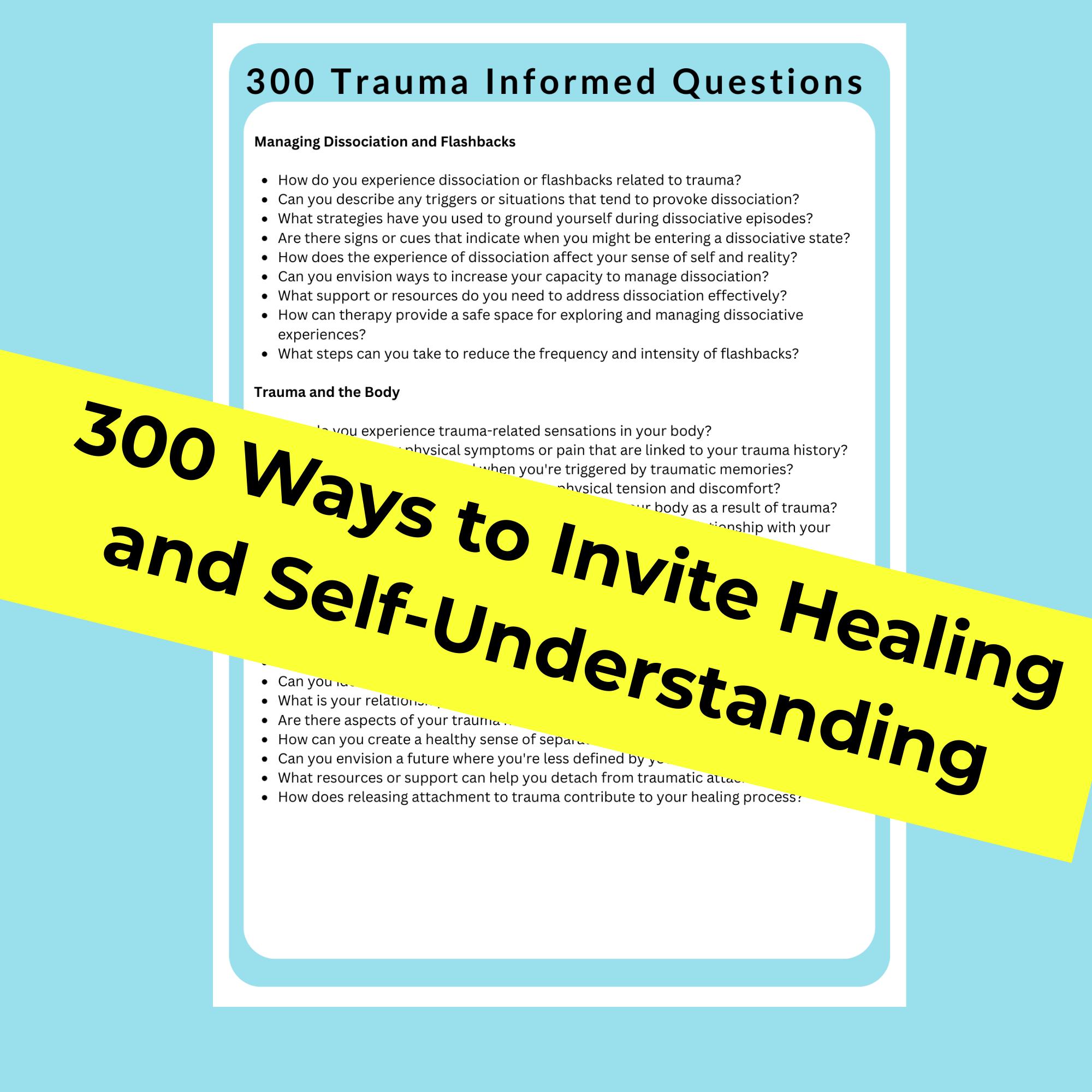 300 Trauma Informed Therapy Questions, Trauma Worksheets, Therapy ...