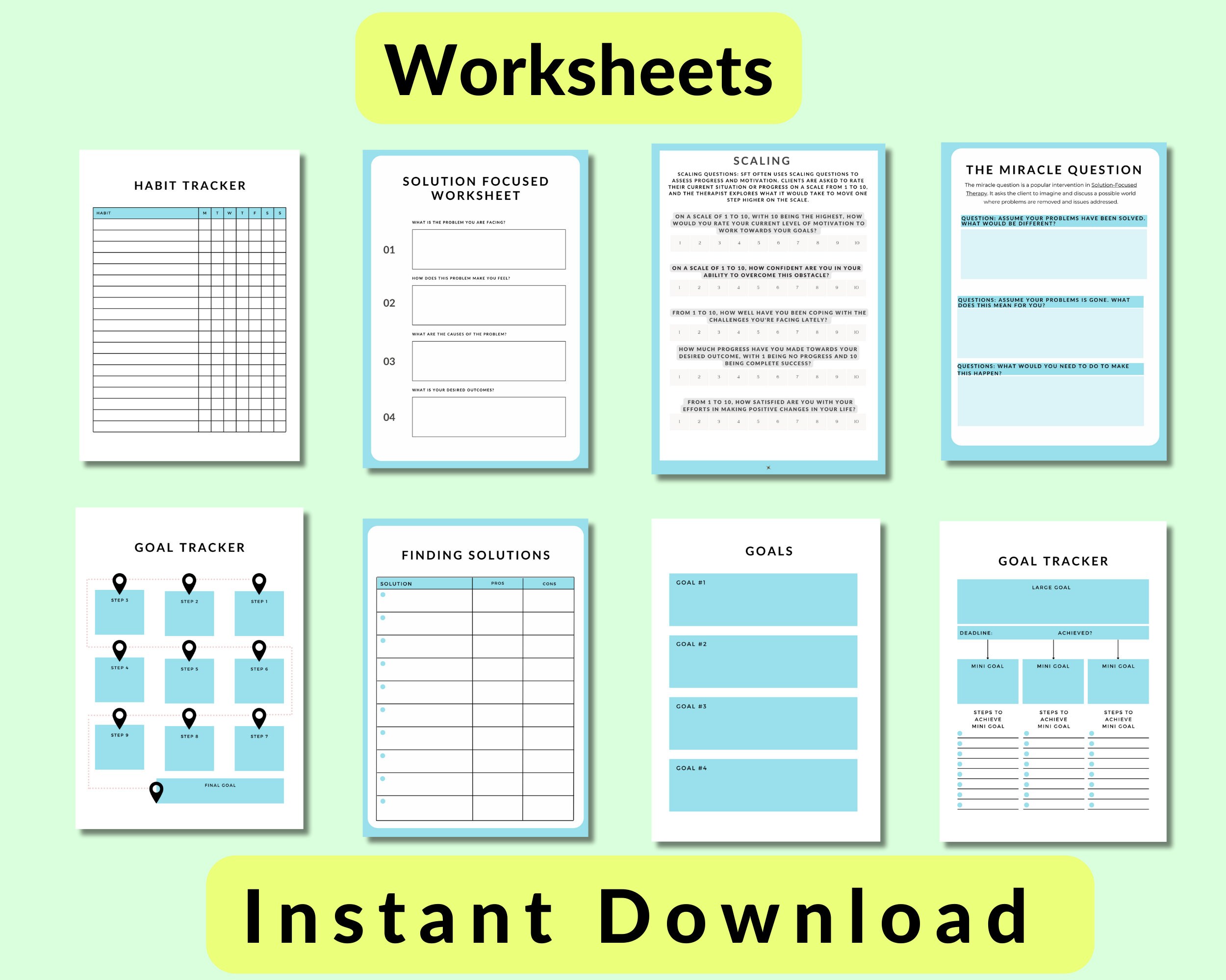 Solution Focused Therapy Worksheets/100 Questions for Solution Focused ...